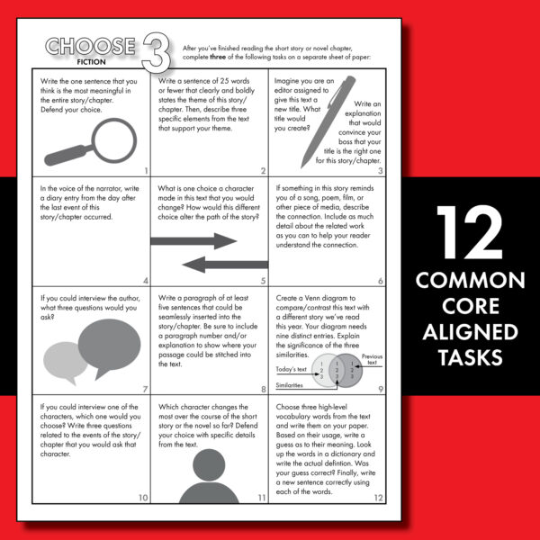 Choice Board FREE Worksheet, 12 Activities for ANY Short Story & Novel ...