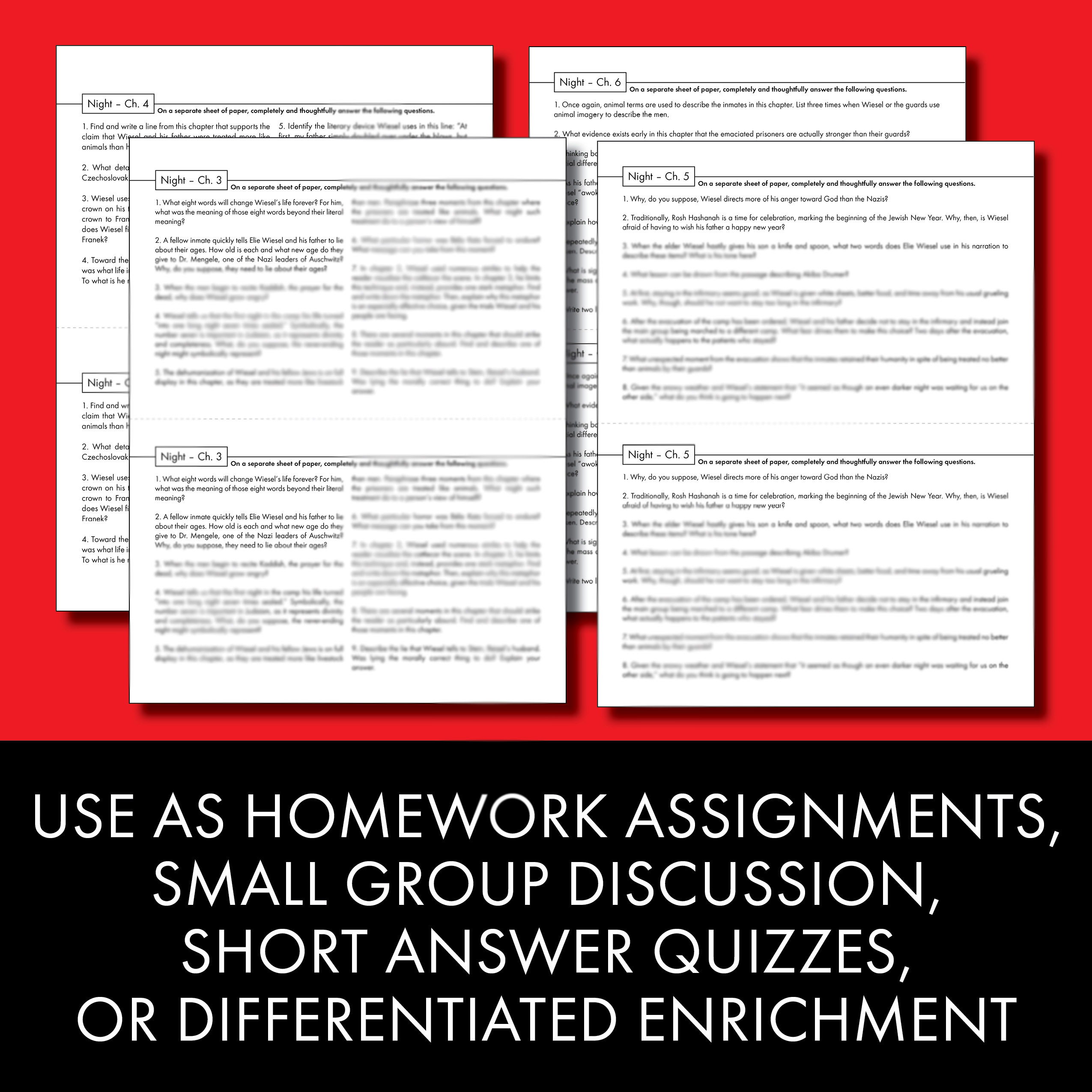 Night by Elie Wiesel, Chapter Questions Worksheets, PDF & Google Drive ...