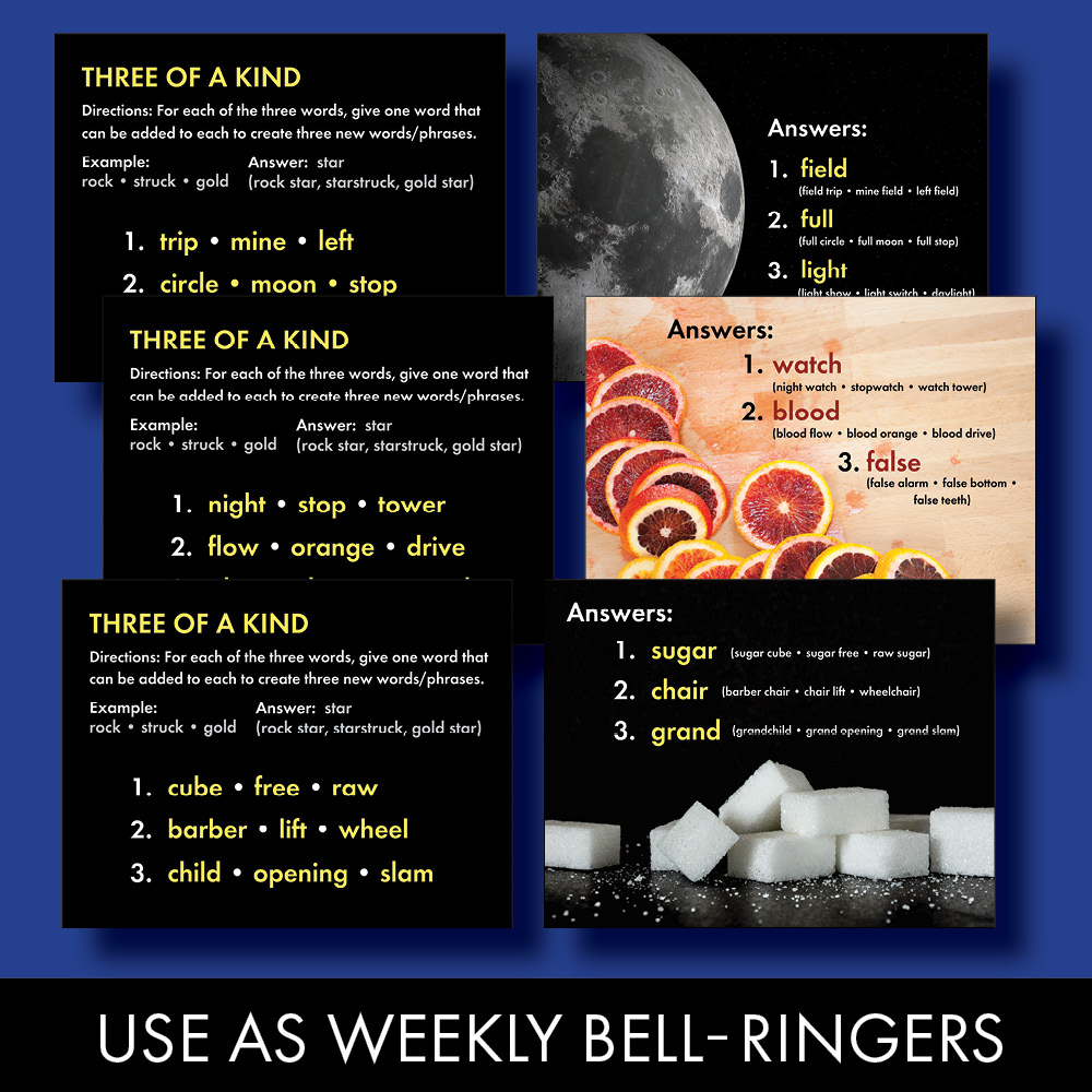 THREE OF A KIND VOL. 1 – Bell-Ringer Word Game, Class Warm-Up, Sponge ...